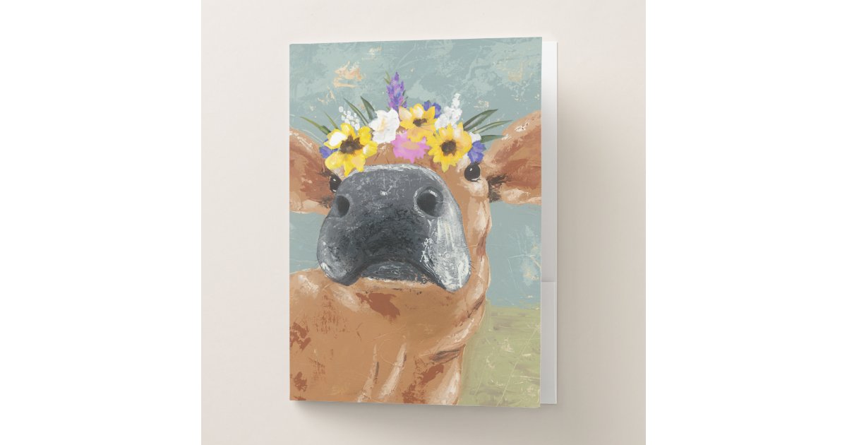 Farm Fun - Cow with Flower Crown Pocket Folder | Zazzle