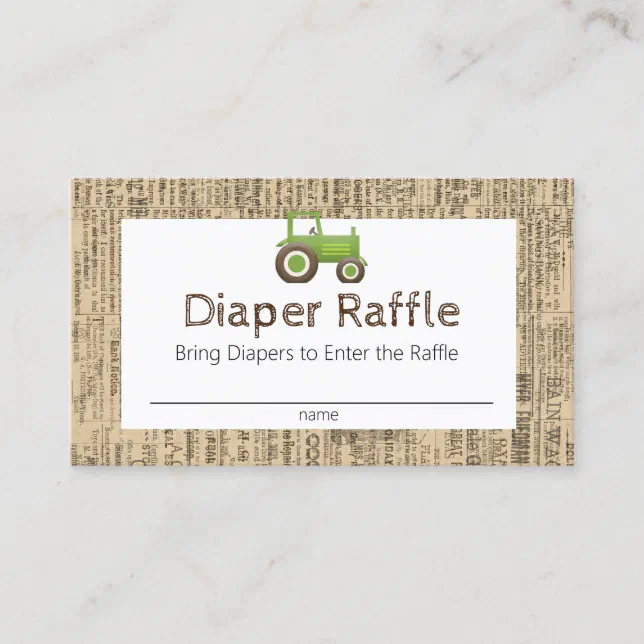 Farm Green Tractor Diaper Raffle Card | Zazzle