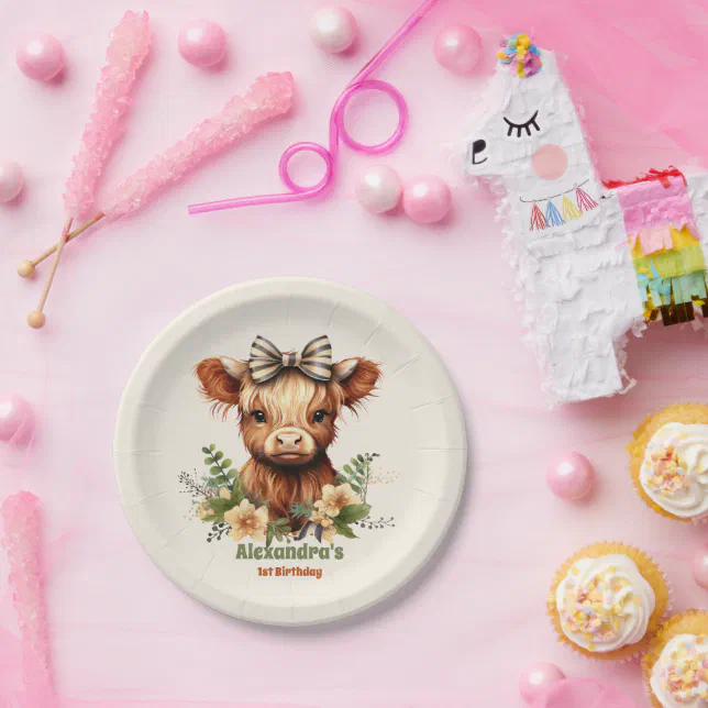 Farm Holy Cow Highland 1st Birthday Paper Plates | Zazzle