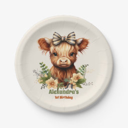 Farm Holy Cow Highland 1st Birthday Paper Plates | Zazzle