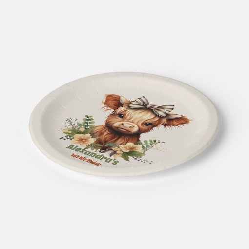 Farm Holy Cow Highland 1st Birthday Paper Plates | Zazzle