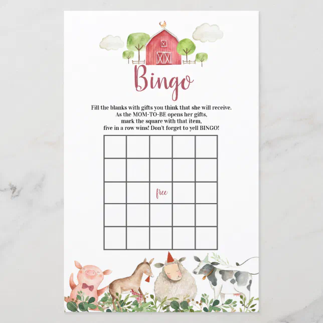 Farm House Animals Barnyard Bingo Games | Zazzle