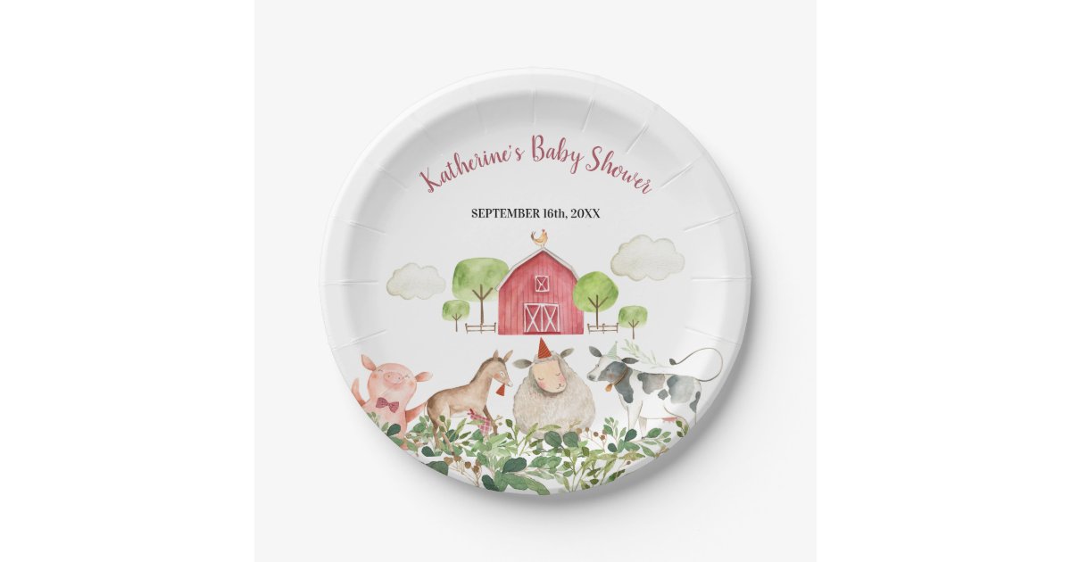 Farm House Animals Barnyard Birthday Baby Shower Paper Plates | Zazzle