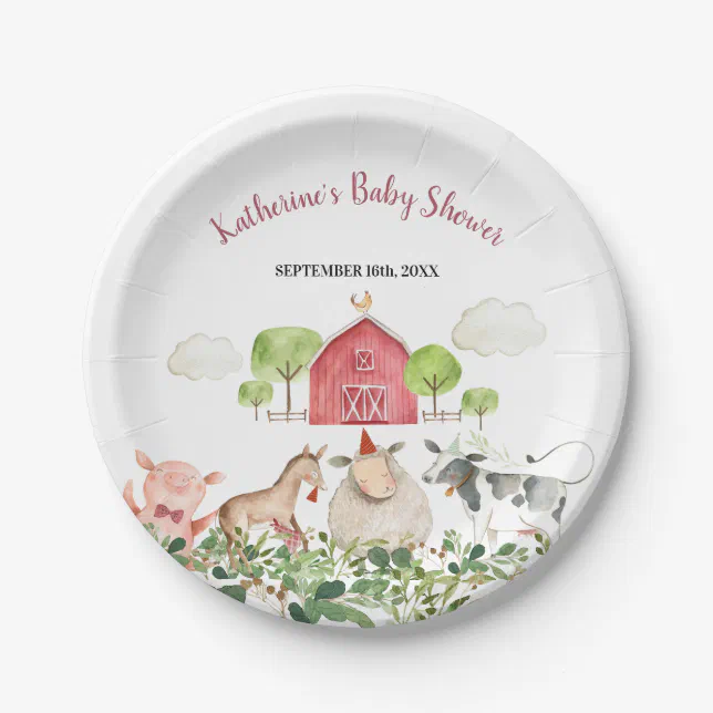 Farm House Animals Barnyard Birthday Baby Shower Paper Plates | Zazzle