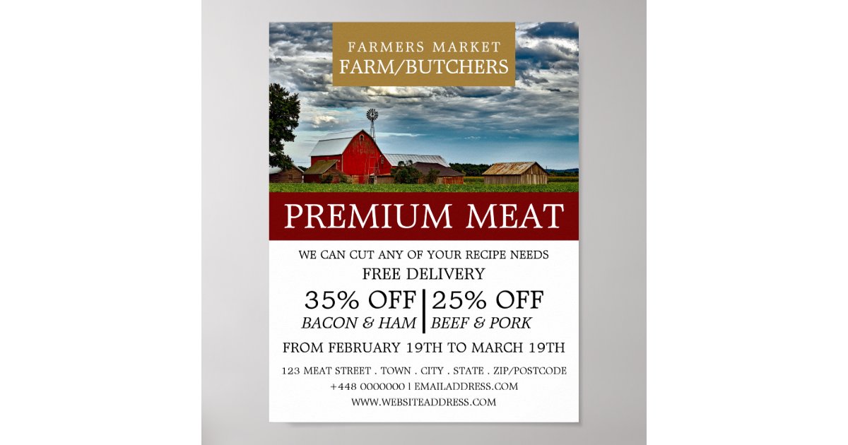 Farm Landscape, Farmer & Butcher Advertising Poster | Zazzle
