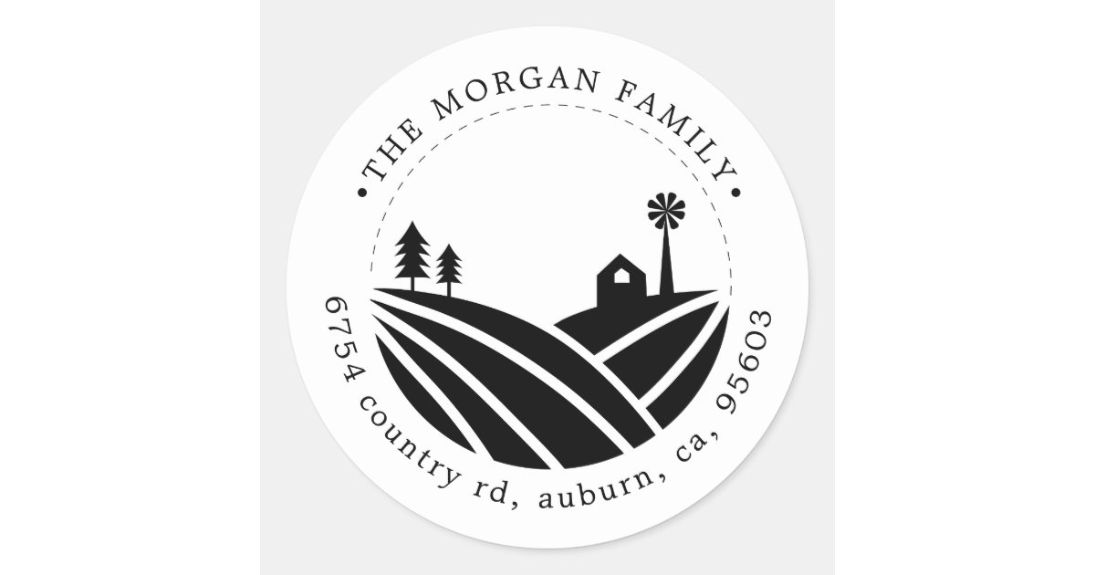 farm life illustration return address monogram classic round sticker ...