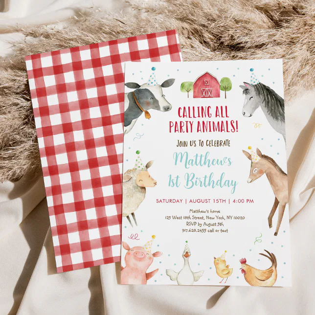 Farm Party Animal Birthday Invitation | Zazzle