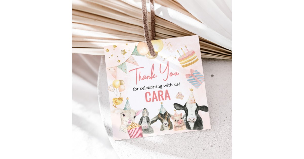 Farm Party Animals Birthday Party Square Favor Tags | Zazzle