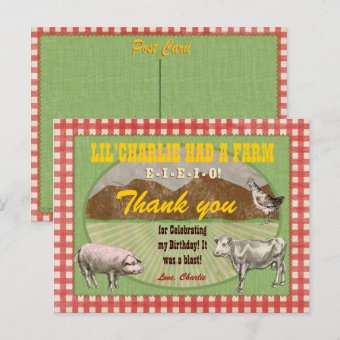 Farm Party Thank You Postcard | Zazzle