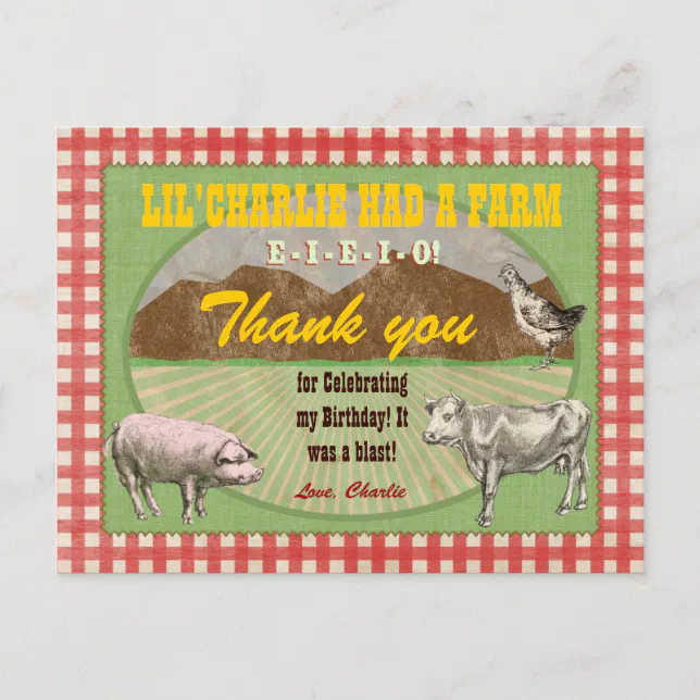 Farm Party Thank You Postcard | Zazzle