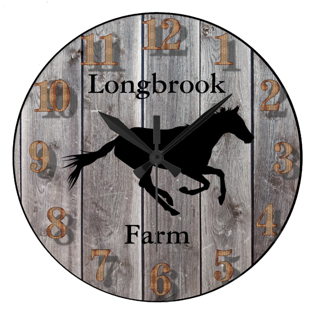 Farm Ranch or Stable Name 3 Custom Barnwood Styled Large Clock | Zazzle