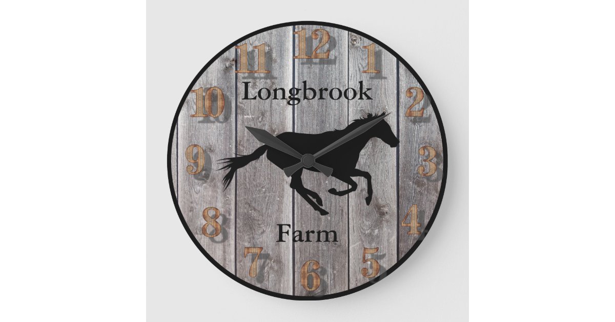Farm Ranch or Stable Name 3 Custom Barnwood Styled Large Clock | Zazzle
