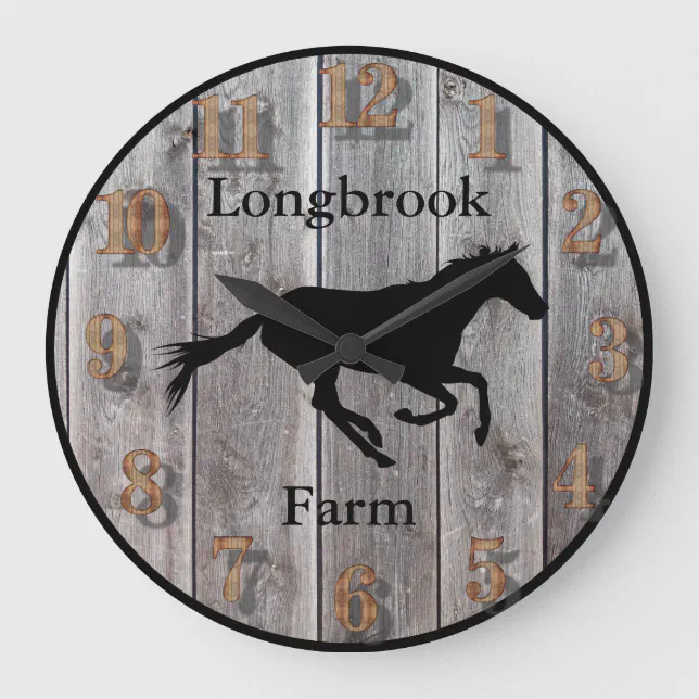 Farm Ranch or Stable Name 3 Custom Barnwood Styled Large Clock | Zazzle