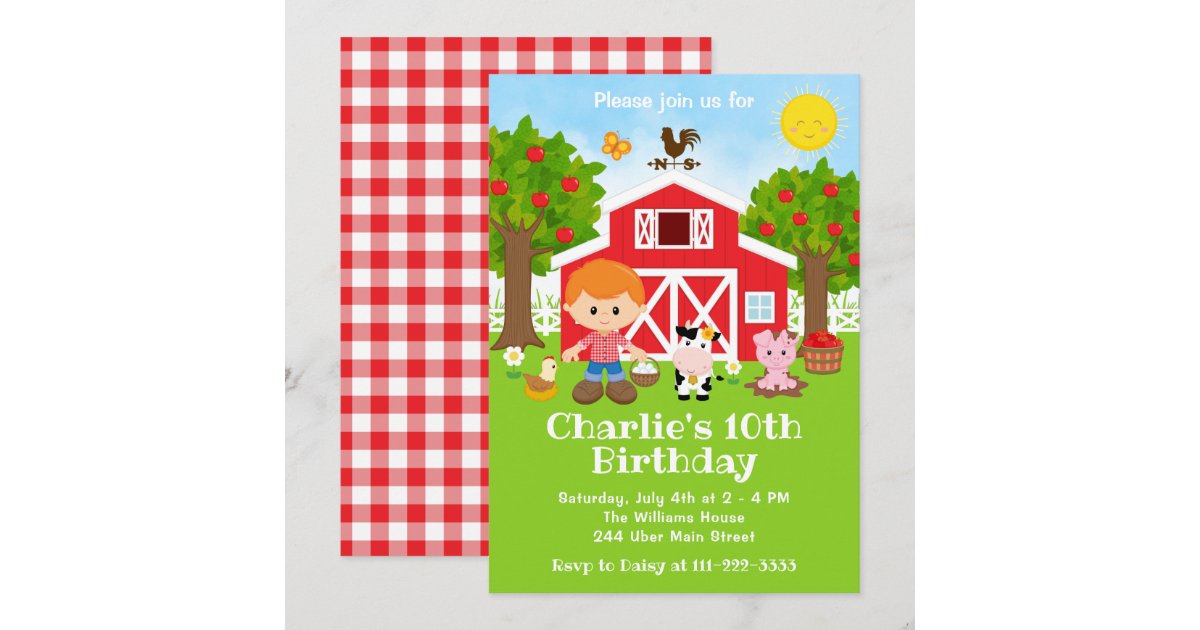 Farm Red Barnyard Birthday Red Hair Boy Invitation | Zazzle