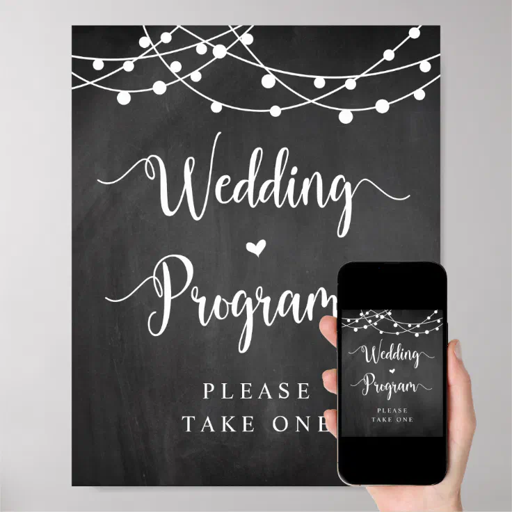 Farm String Lights, Chalkboard, Wedding Program Poster | Zazzle