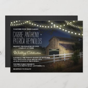 Farm String Lights Rustic Barn Wedding Invitations | Zazzle