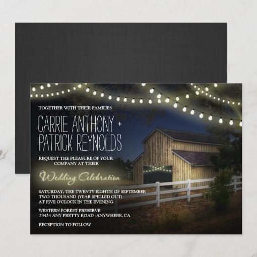 Farm String Lights Rustic Barn Wedding Invitations | Zazzle