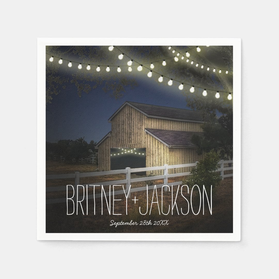 Farm String Lights Rustic Barn Wedding Napkins | Zazzle