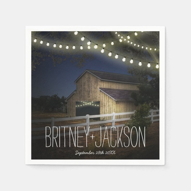 Farm String Lights Rustic Barn Wedding Napkins | Zazzle