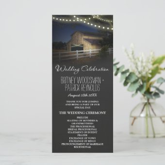 Farm String Lights Rustic Barn Wedding Programs | Zazzle