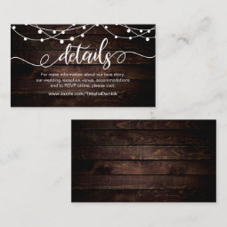 Farm String lights, White, Wood, Wedding Details Enclosure Card | Zazzle