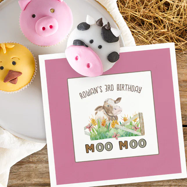 Farm Theme Cow Moo Moo Kids Birthday Party Napkins | Zazzle