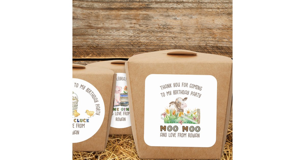 Farm Theme Thank You for Coming Cow Moo Moo Square Sticker | Zazzle