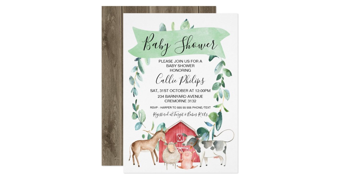 Farm Themed Wreath Baby Shower Invitation | Zazzle.com