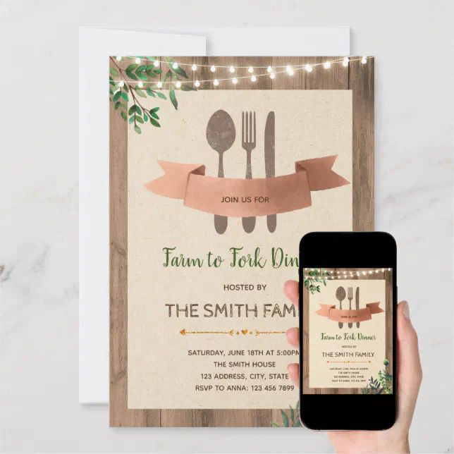 Farm to fork dinner party invitation | Zazzle