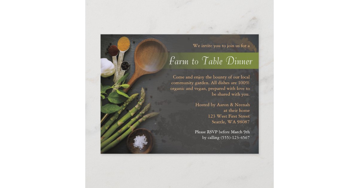 Farm to Table Dinner Invitation Postcard | Zazzle