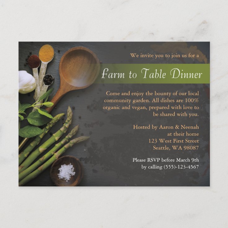 Farm to Table Dinner Invitation Postcard | Zazzle