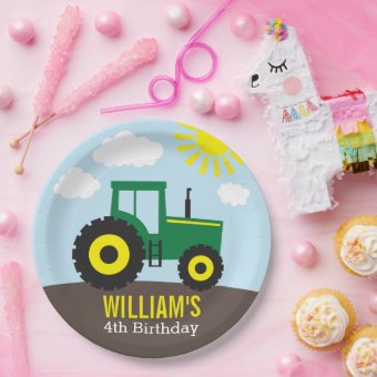 Farm Tractor Birthday Paper Plates | Zazzle