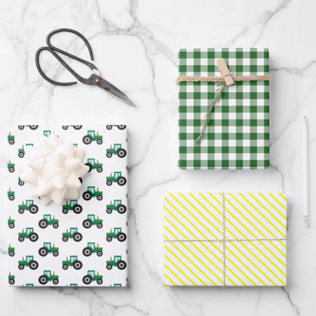 Farm Tractor Green and Yellow Kids Wrapping Paper | Zazzle