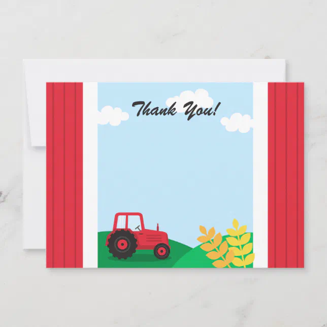 Farm tractor kids birthday party thank you card | Zazzle