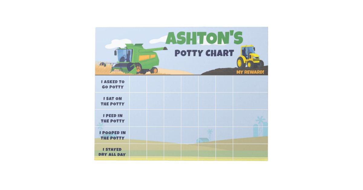 Farm Tractor Potty Chart Personalized Name & Tasks Notepad | Zazzle
