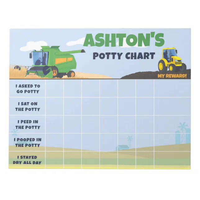 Farm Tractor Potty Chart Personalized Name & Tasks Notepad | Zazzle