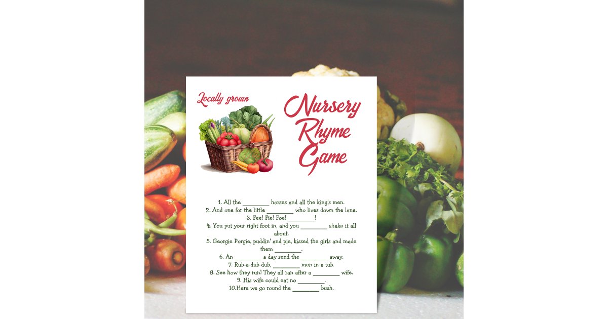Farmer Market Locally Grown Baby Shower Rhyme Game | Zazzle