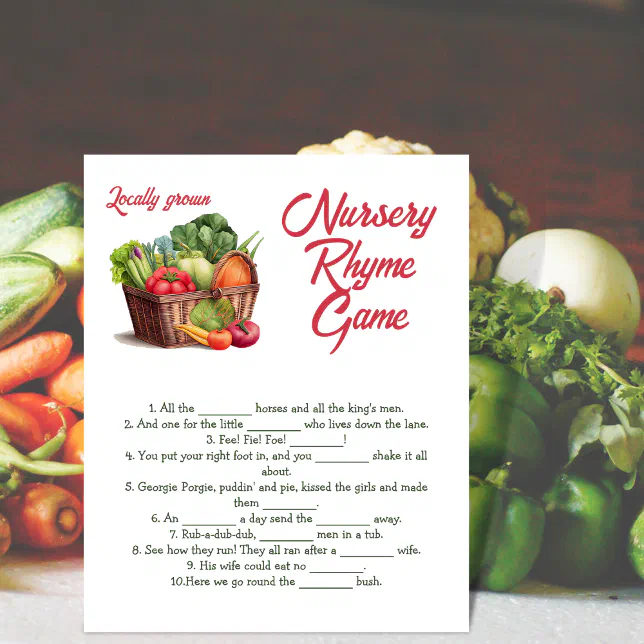 Farmer Market Locally Grown Baby Shower Rhyme Game | Zazzle