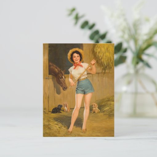 Farmer pinup girl postcard | Zazzle