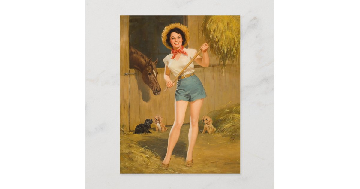 Farmer pinup girl postcard | Zazzle