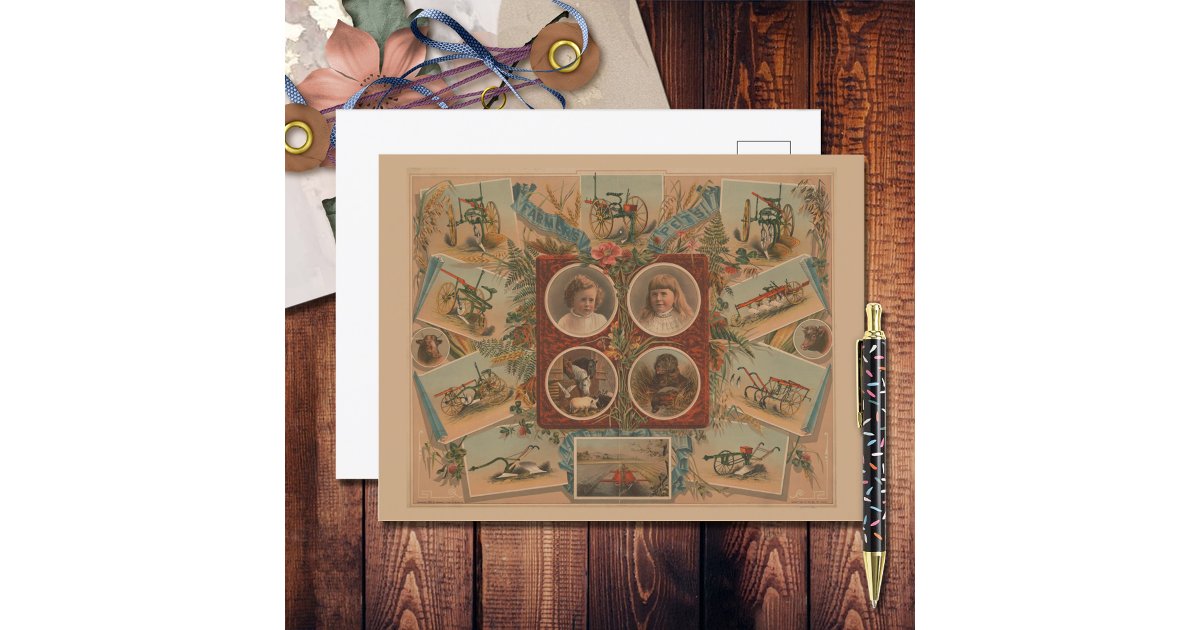 Farmer Plowing Tools Ephemera Postcard | Zazzle