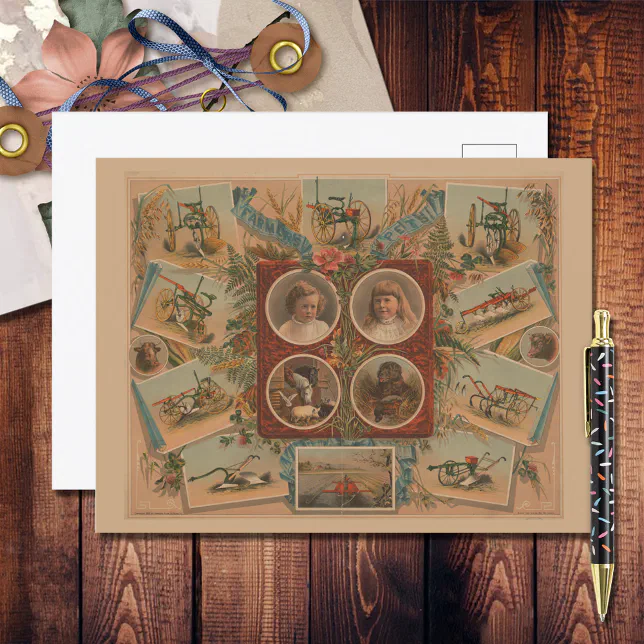 Farmer Plowing Tools Ephemera Postcard | Zazzle