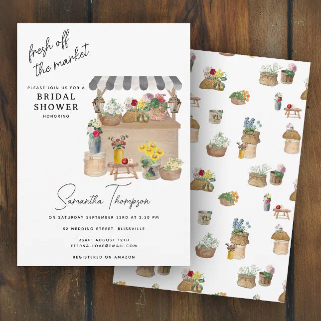 Farmer's Flower Cart Stand Market Bridal Shower Invitation | Zazzle