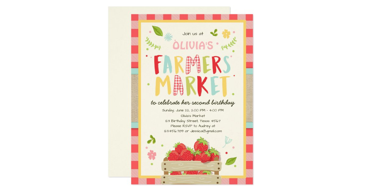 Farmers Market Birthday Invitation Strawberry Farm | Zazzle.com
