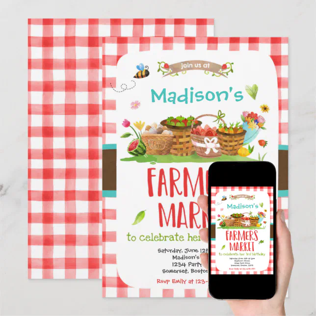 Farmers Market Birthday Locally Grown Girl Farm I Invitation | Zazzle