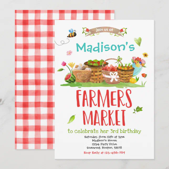 Farmers Market Birthday Locally Grown Girl Farm Invitation | Zazzle