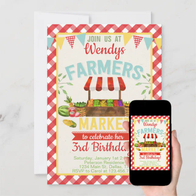 Farmers Market Birthday Party Invitation Invite | Zazzle