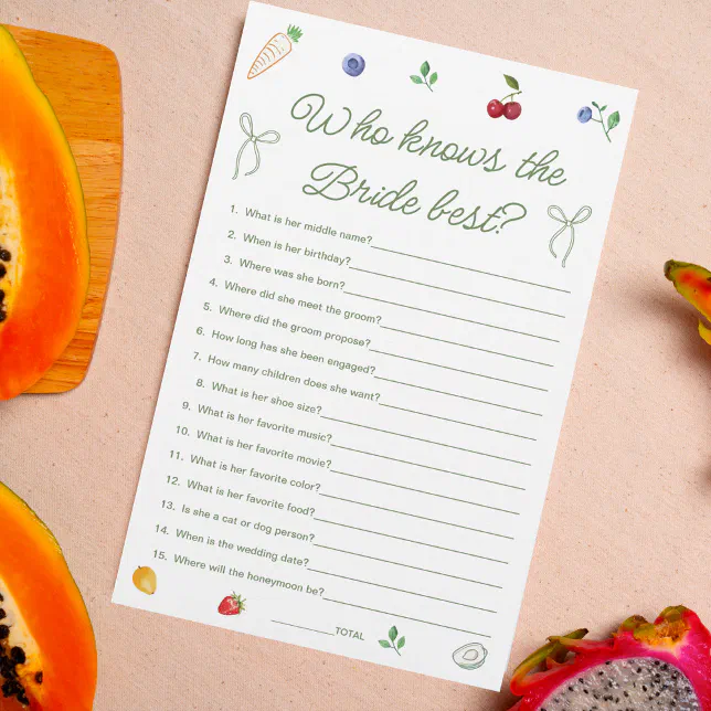 Farmers Market Bridal Shower Who Knows Bride Best | Zazzle