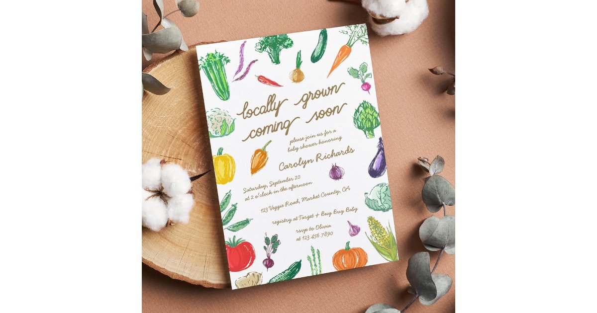 Farmers Market Colorful Vegetable Baby Shower Invitation | Zazzle