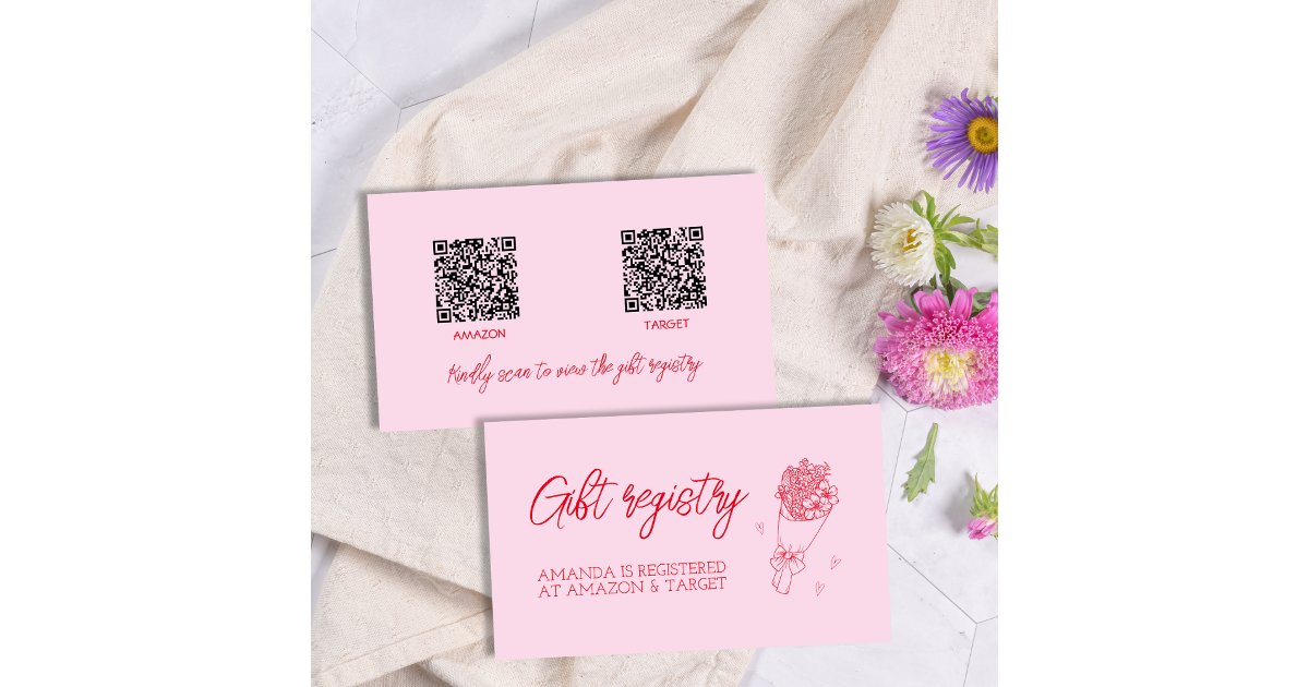 Farmer's Market Gift Reqistry Pink & Red QR Code Enclosure Card | Zazzle